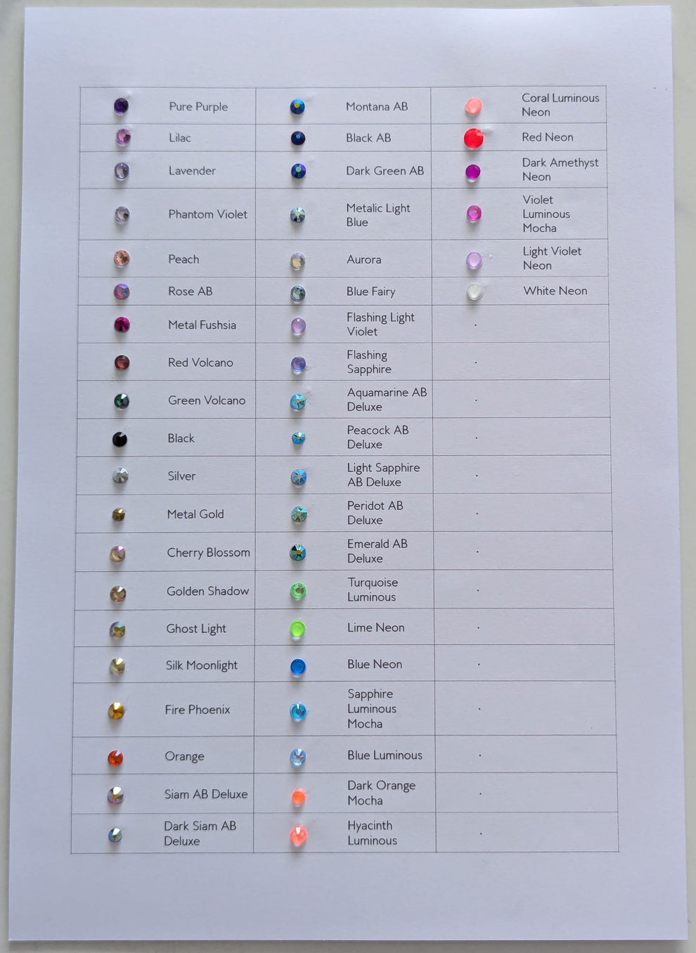 Rhinestone Sample Card – Dazzle Me Dancewear